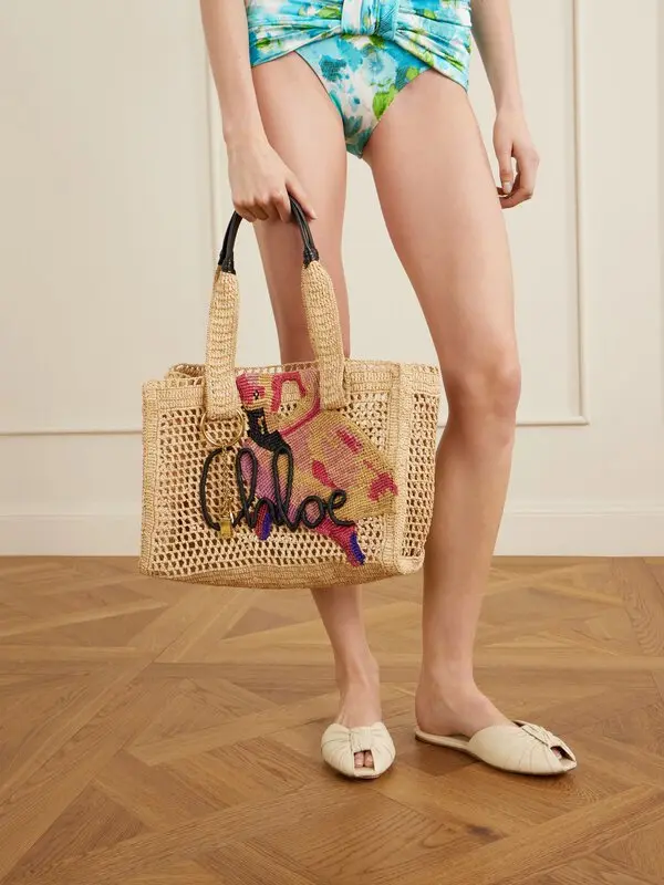 Chloé Embellished Raffia Tote Bag - Neutrals