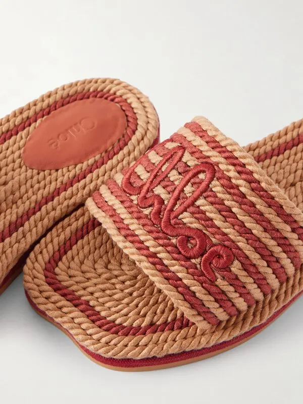 Chloé Logo-embroidered Striped Cord Slides - Brown