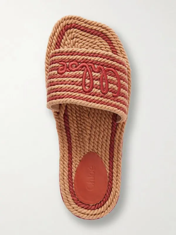 Chloé Logo-embroidered Striped Cord Slides - Brown