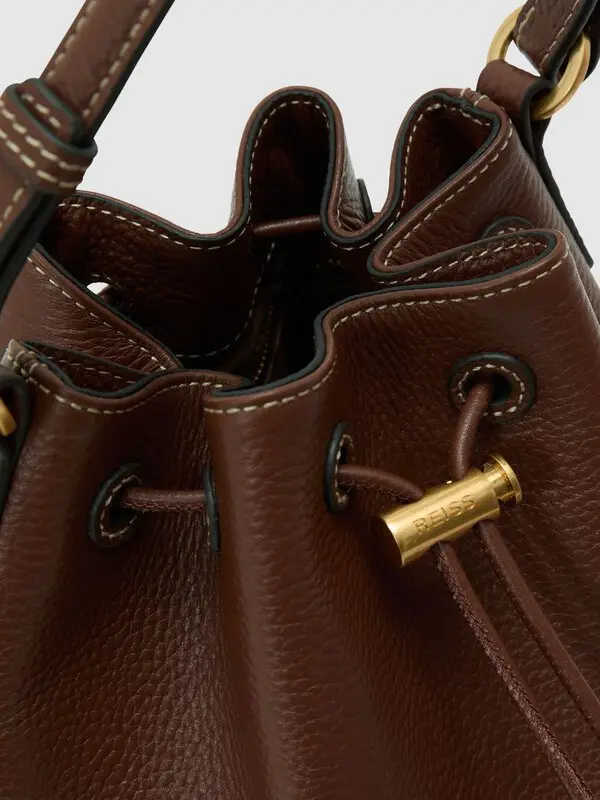 REISS Esther Grained-leather Bucket Bag - Tan