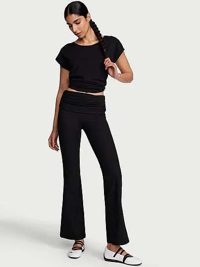 Victoria's Secret Vsx Elevate™ Ribbed Foldover Flare Leggings - Black