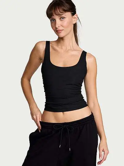 Victoria's Secret Vsx Elevate Rib Ruched Tank Top - Black