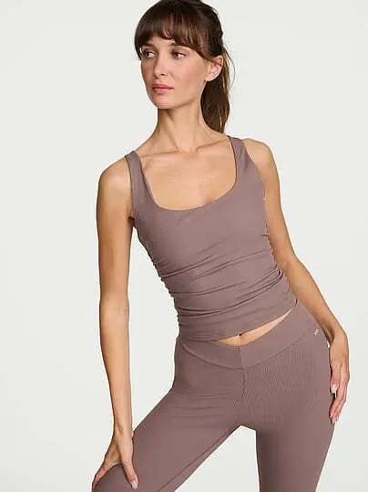 Victoria's Secret Vsx Elevate Rib Ruched Tank Top - Grey