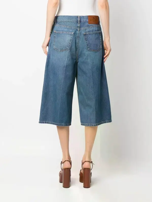 Etro Floral-embroidered Wide-leg Denim Culottes