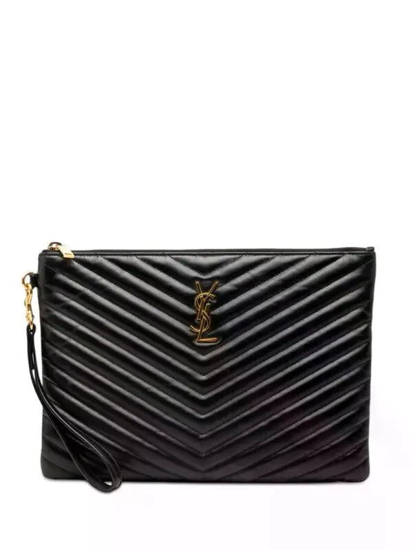 Saint Laurent 2020 Chevron Calfskin Monogram Zip A4 Pouch