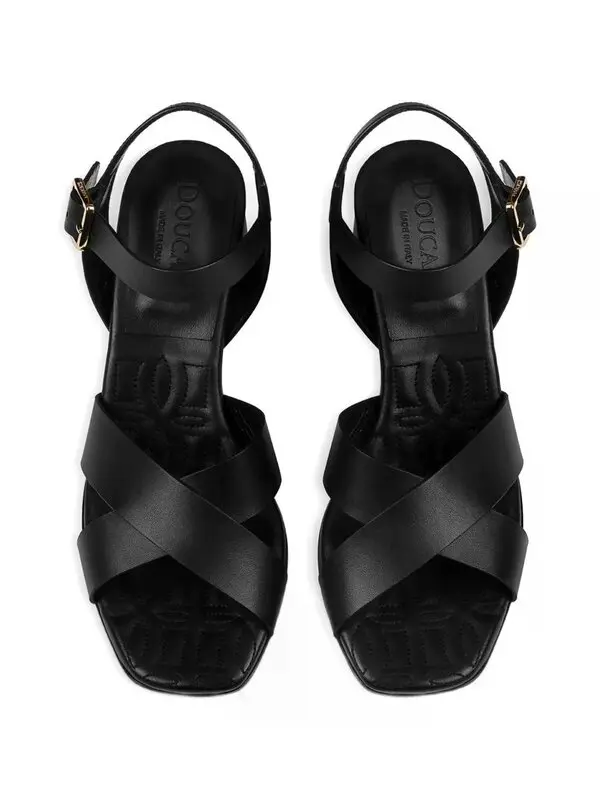 DOUCAL'S Cross-strap Leather Sandals - Black