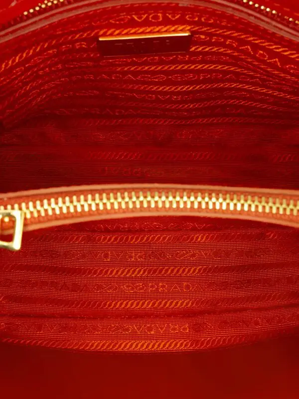 Prada Small Saffiano Vernice Promenade Satchel - Orange