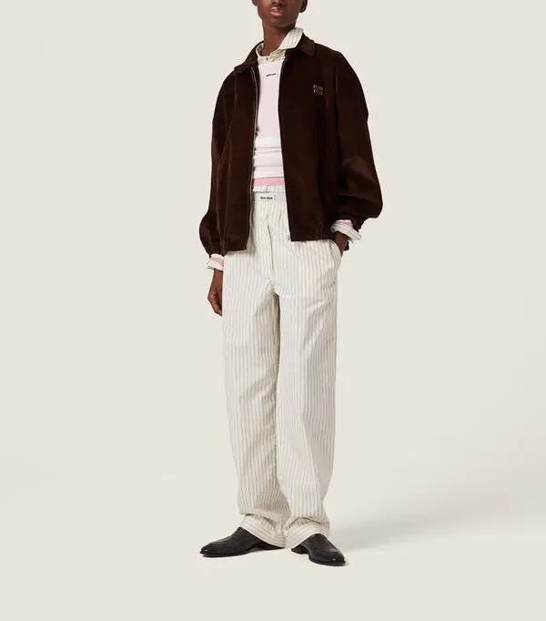 Miu Miu Corduroy Blouson Jacket With Logo - Brown