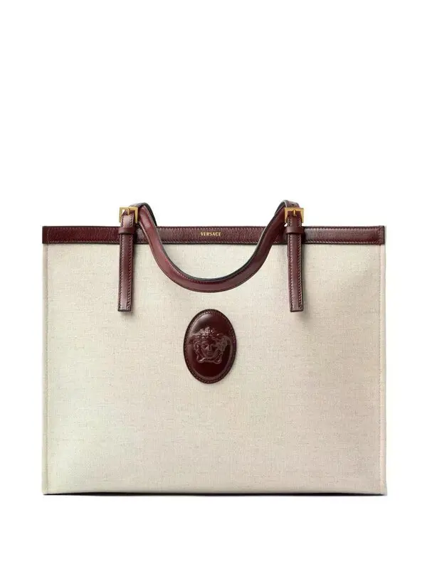 Versace Rivière Large Canvas Tote - Neutrals