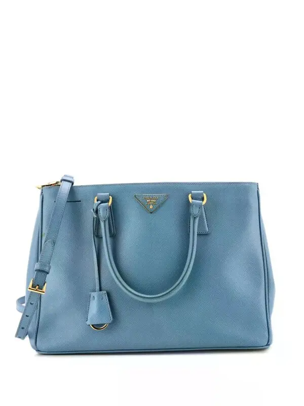 Prada Double Zip Lux Saffiano Leather Medium Tote Bag - Blue