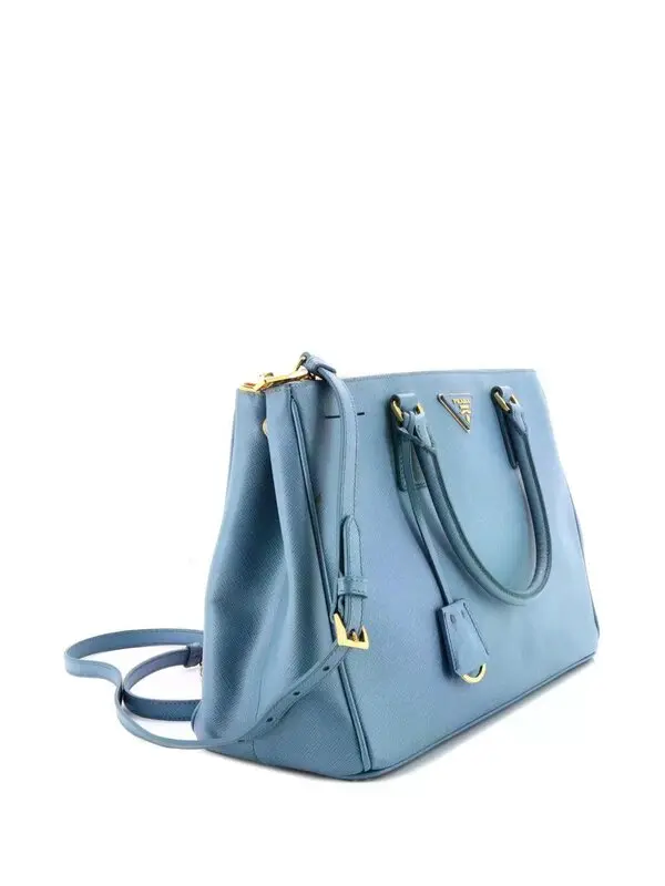 Prada Double Zip Lux Saffiano Leather Medium Tote Bag - Blue