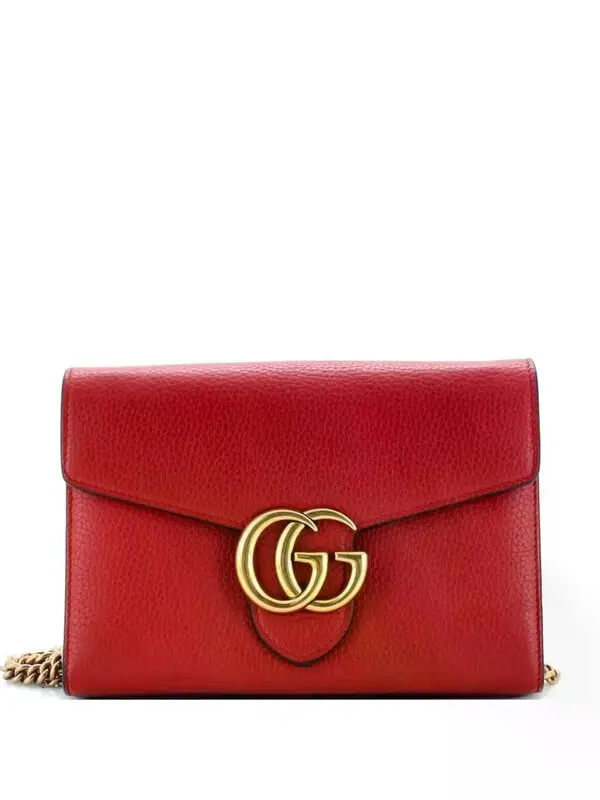 Gucci Gg Marmont Chain Wallet Mini Clutch - Red