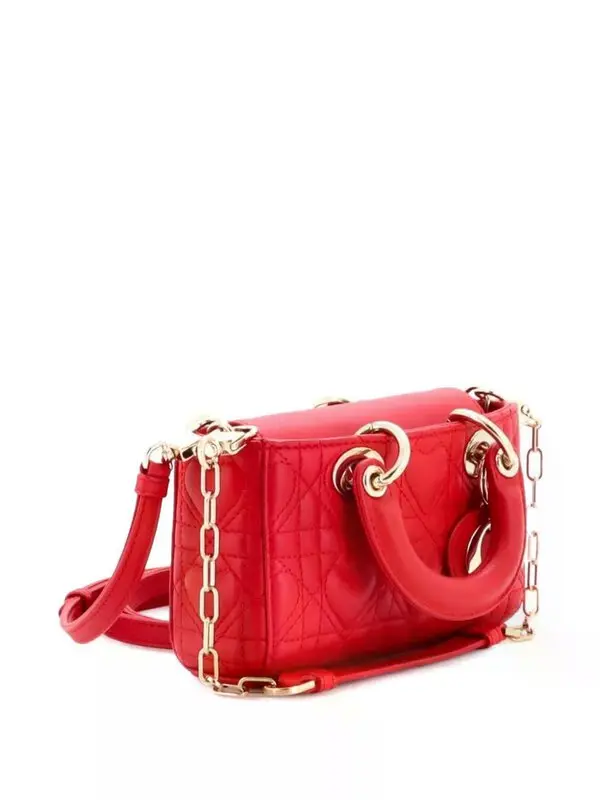 Dior Lady D-joy Bag Heart Cannage Quilt Leather Micro Satchel - Red