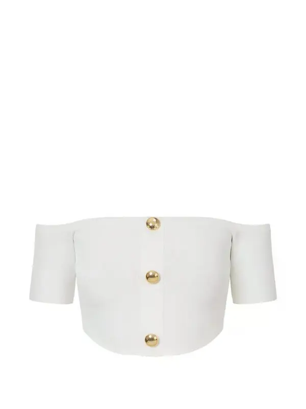 Elisabetta Franchi Off-shoulder Cropped Top With Gold-tone Buttons - White