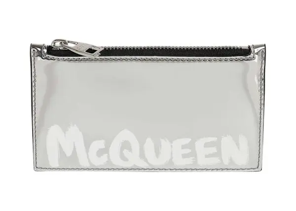 Alexander McQueen Logo Zip Coin Card Holder - Silver
