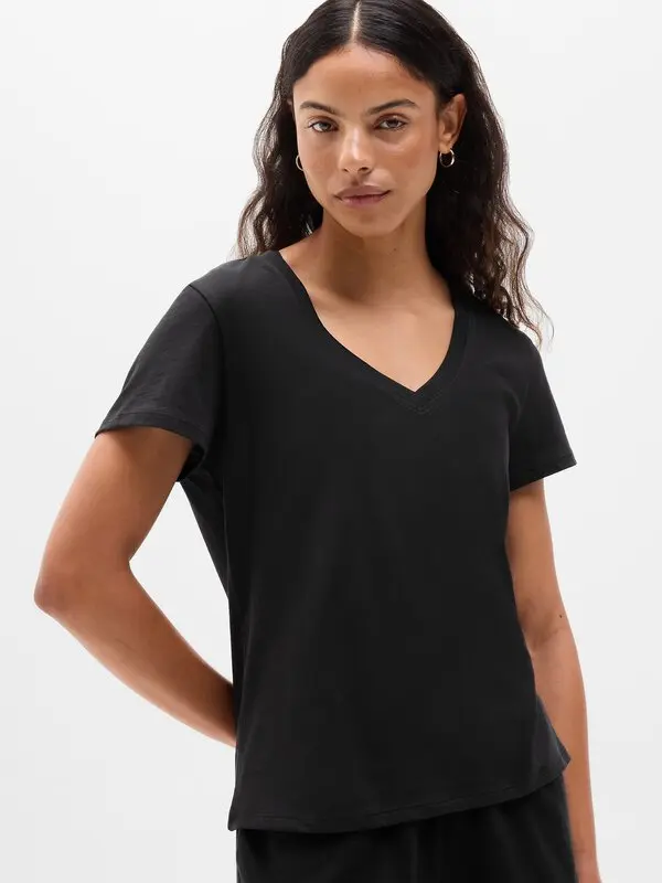 Athleta Cotton V-neck T-shirt - Black