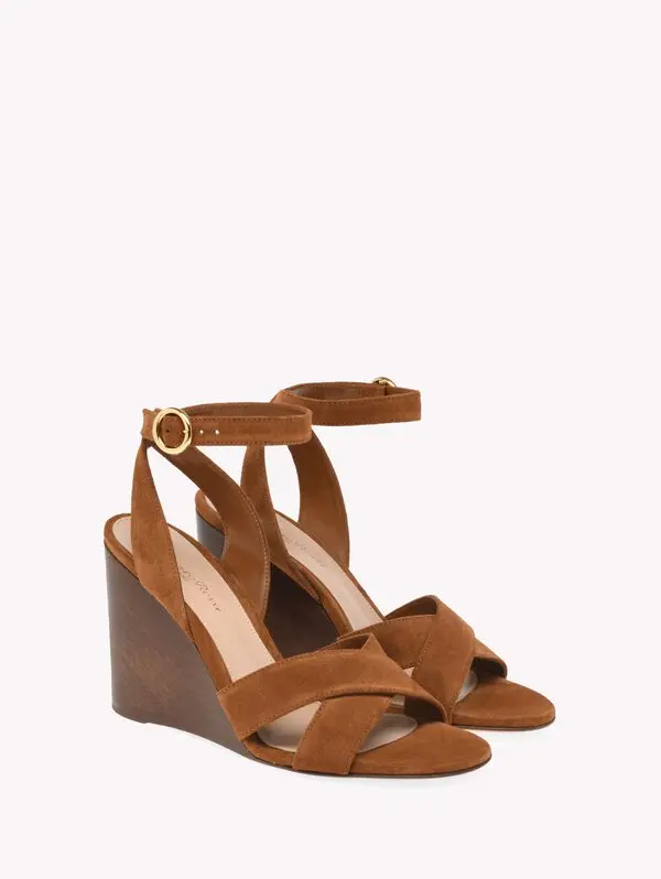 GIANVITO ROSSI Ines Wedge Sandal - Brown - Suede