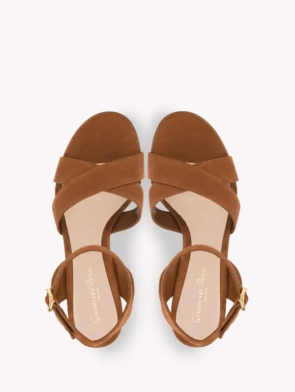 GIANVITO ROSSI Ines Wedge Sandal - Brown - Suede