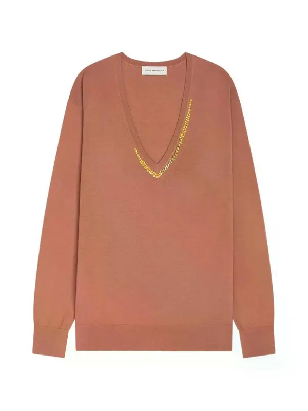 Dries Van Noten V-neck Embellished Knitwear - Brown