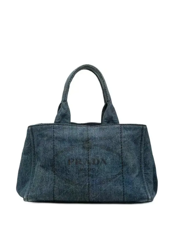 Prada 2013-2026 Denim Canapa Logo Satchel - Blue