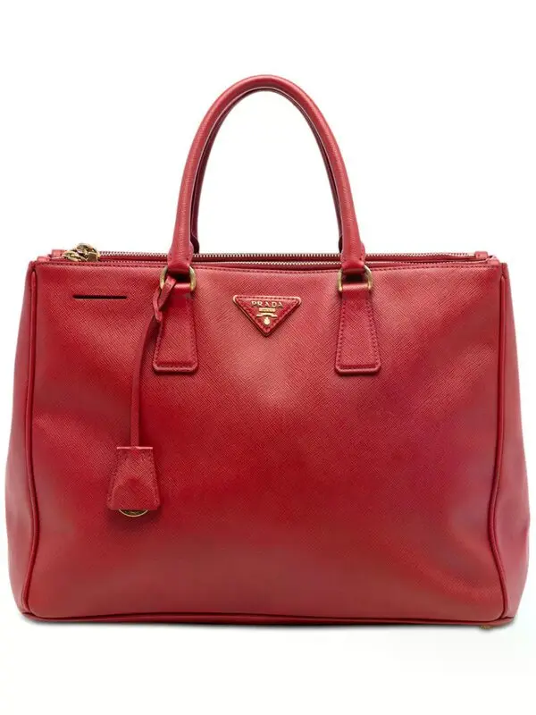 Prada 2015-2025 Large Saffiano Lux Galleria Double Zip Satchel - Red