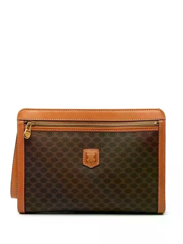 Celine 20th Century Macadam Coated Canvas Clutch - Brown