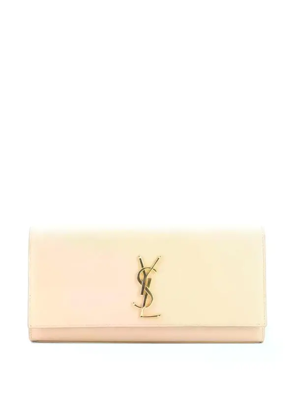 Saint Laurent Classic Monogram Leather Long Clutch - Neutrals