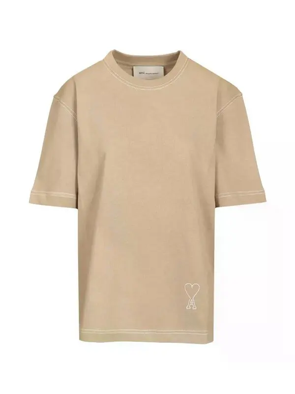 AMI Paris De Coeur Contrast-stitch T-shirt - Neutrals