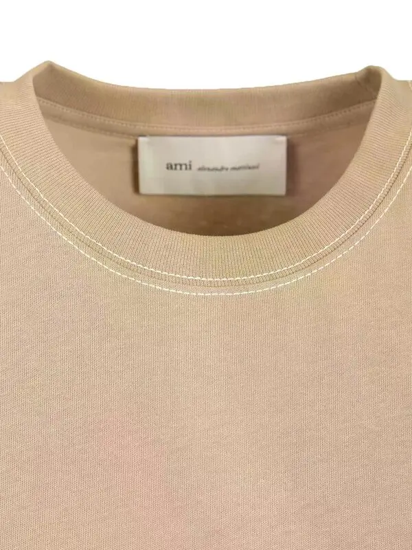 AMI Paris De Coeur Contrast-stitch T-shirt - Neutrals