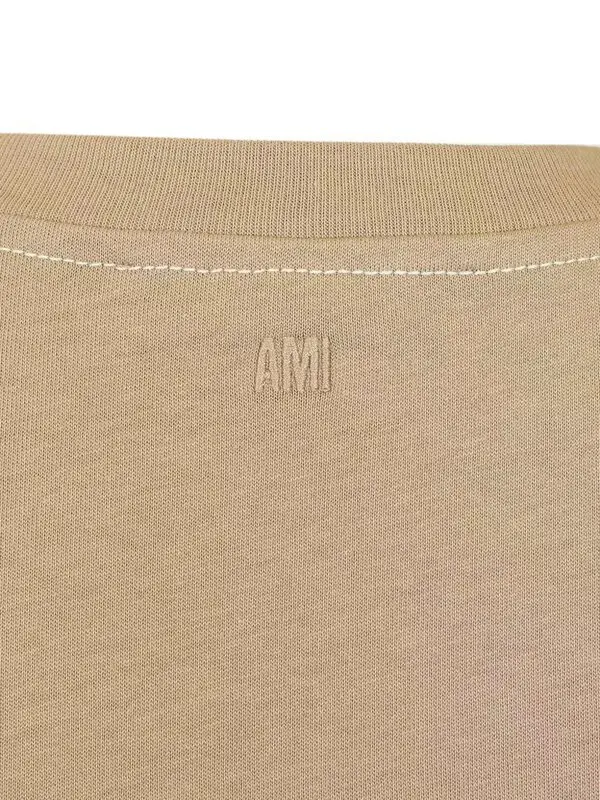 AMI Paris De Coeur Contrast-stitch T-shirt - Neutrals