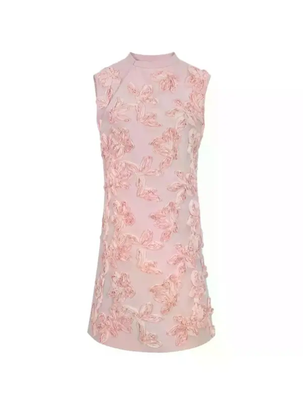 Shanghai Tang Floral-appliqué Mini Dress - Pink