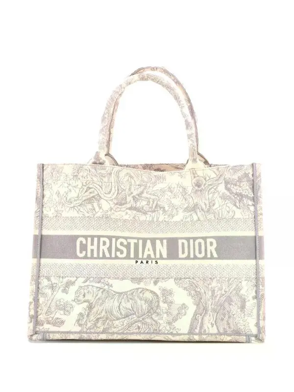 Dior Book Embroidered Canvas Medium Tote Bag - Grey