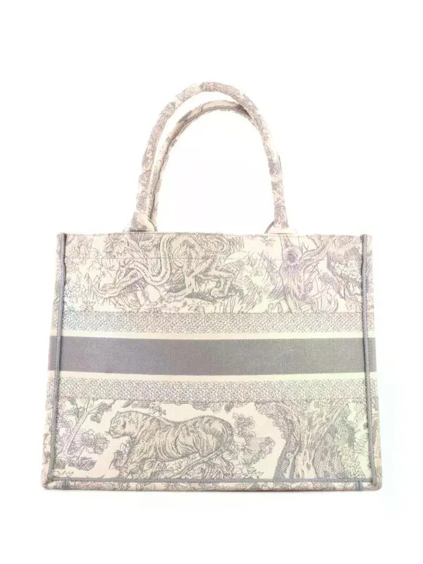 Dior Book Embroidered Canvas Medium Tote Bag - Grey