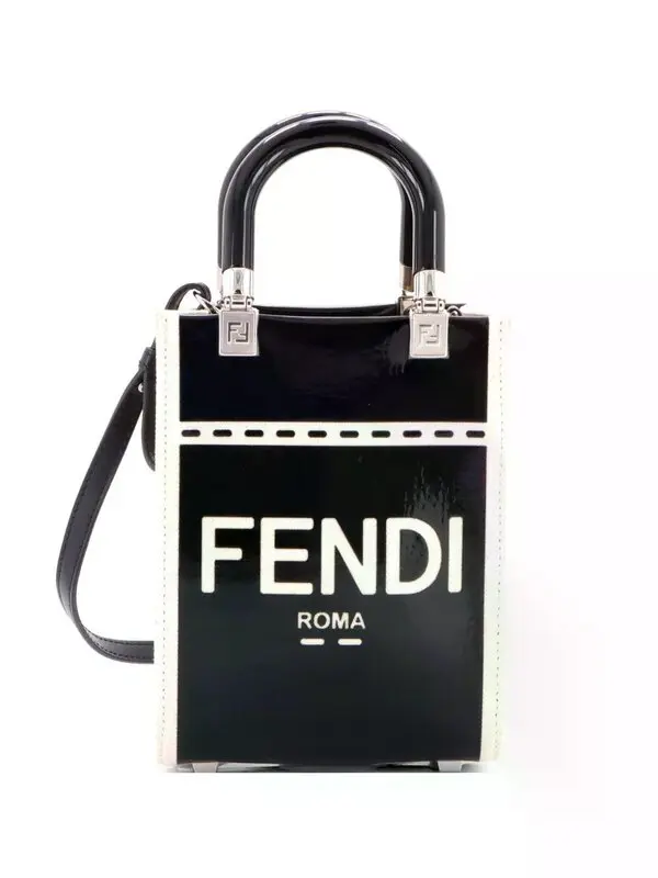 Fendi Sunshine Shopper Tote Patent And Canvas Mini Crossbody Bag - Black