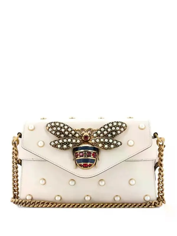 Gucci Broadway Pearly Bee Embellished Mini Shoulder Bag - Neutrals