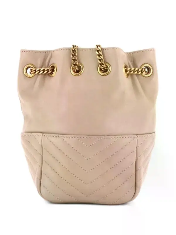Saint Laurent Joe Matelasse Chevron Leather Mini Bucket Bag - Neutrals