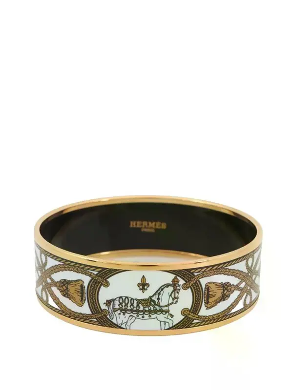 Hermès 20th Century Grand Apparat Horse Enamel Bangle 65 - Gold
