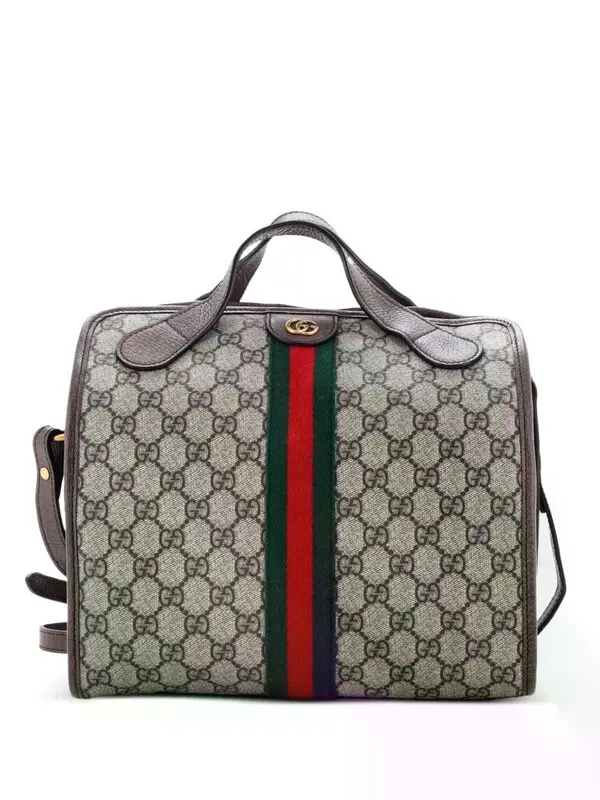 Gucci Ophidia Fold Over Duffle Bag Gg Coated Canvas Mini Travel Bag - Brown
