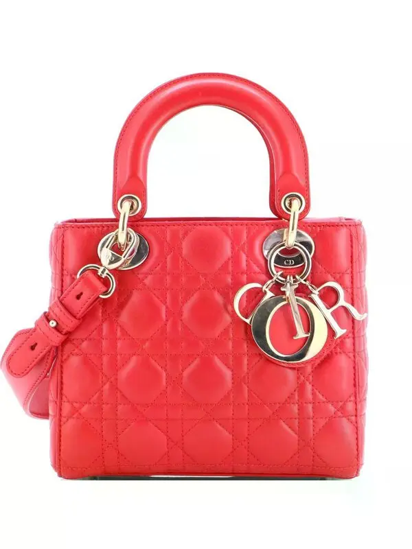 Dior My Lady Bag Cannage Quilt Lambskin Satchel - Red