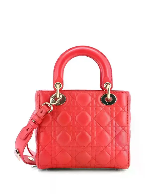 Dior My Lady Bag Cannage Quilt Lambskin Satchel - Red