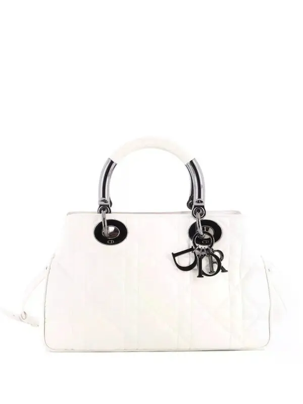 Dior Lady 95.22 Cannage Embossed Leather Medium Tote Bag - White