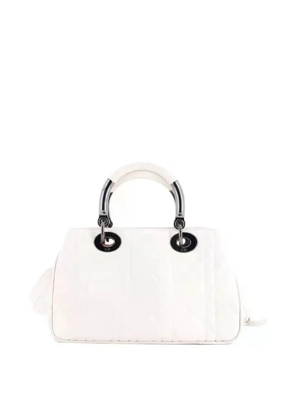 Dior Lady 95.22 Cannage Embossed Leather Medium Tote Bag - White