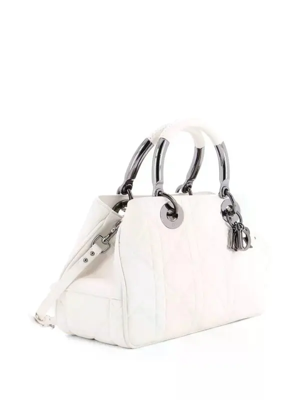 Dior Lady 95.22 Cannage Embossed Leather Medium Tote Bag - White