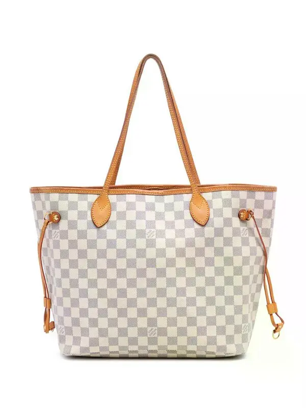 LOUIS VUITTON Damier Azur Neverfull Mm Tote Bag - White