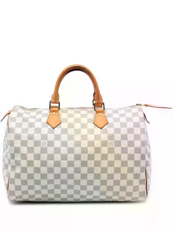 LOUIS VUITTON Damier Azur Speedy 35 Boston Bag - White