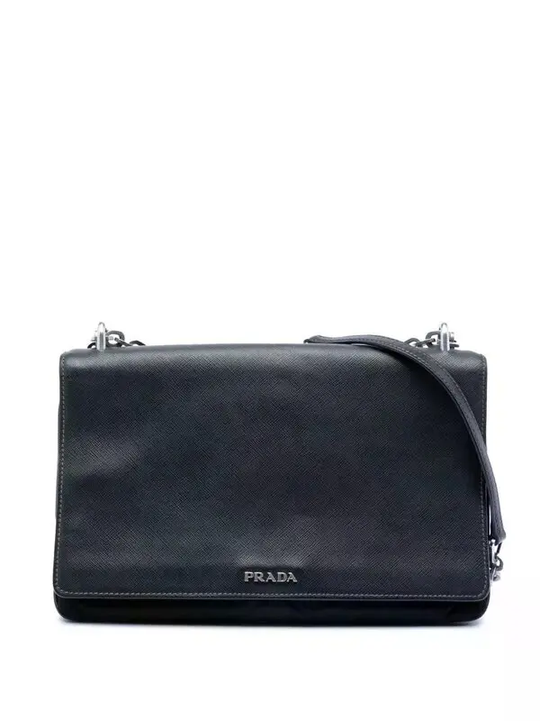 Prada Saffiano Lux And Tessuto Chain Crossbody Bag