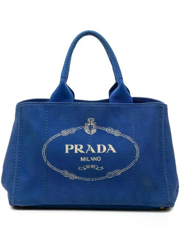 Prada 2013-2025 Canvas Canapa Logo Satchel - Blue