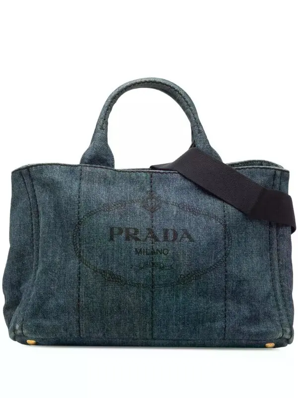 Prada 2013-2026 Denim Canapa Logo Satchel - Blue
