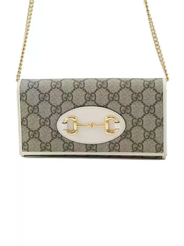 Gucci Gg Supreme Horsebit 1955 Wallet On Chain - White