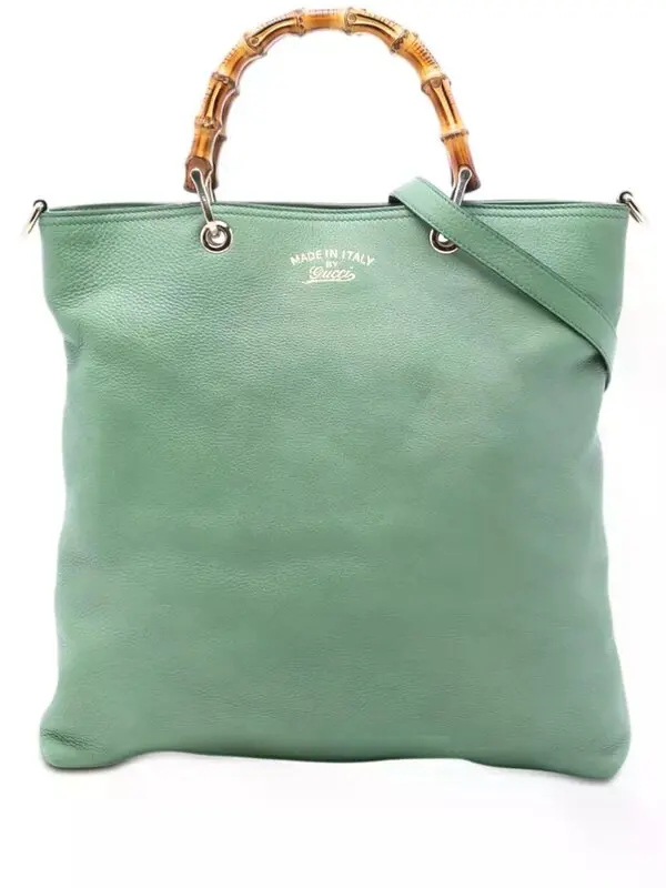 Gucci Tall Leather Bamboo Shopper Tote - Green